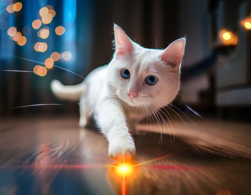 A Cat Playfully Chasing a Laser Pointer Dot on the Floor Stock Illustration - Illustration of ...