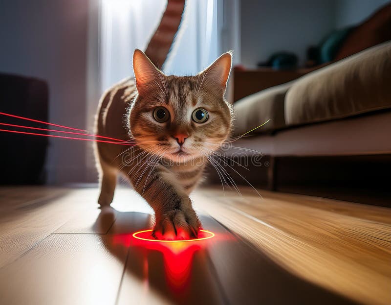 A Cat Playfully Chasing a Laser Pointer Dot on the Floor Stock Illustration - Illustration of ...