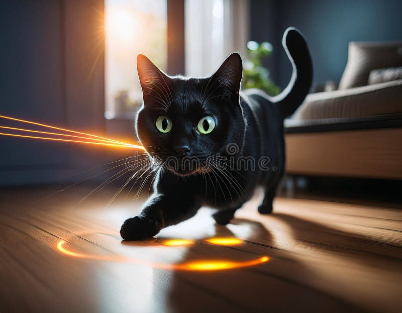 A Cat Playfully Chasing a Laser Pointer Dot on the Floor Stock ...