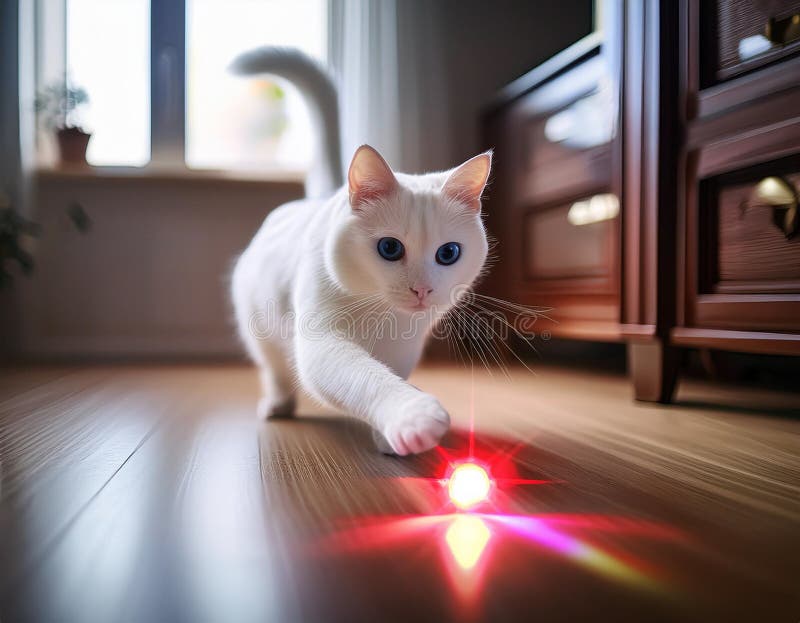 A Cat Playfully Chasing a Laser Pointer Dot on the Floor Stock Illustration - Illustration of ...