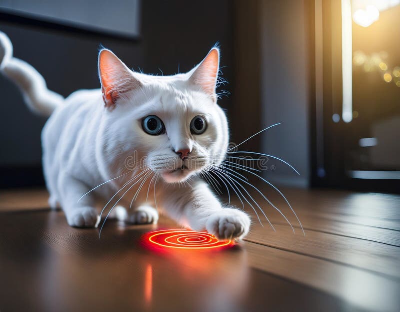 A Cat Playfully Chasing a Laser Pointer Dot on the Floor Stock Illustration - Illustration of ...