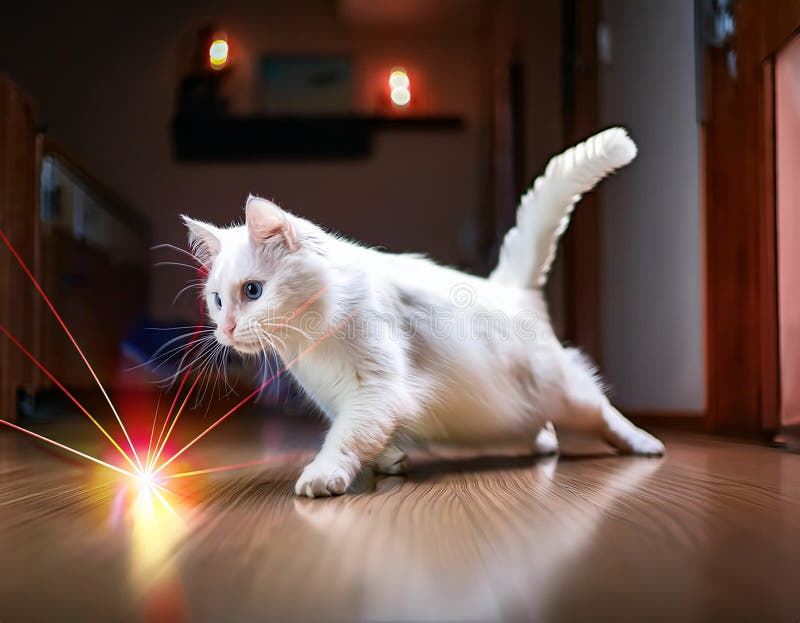 A Cat Playfully Chasing a Laser Pointer Dot on the Floor Stock Illustration - Illustration of ...