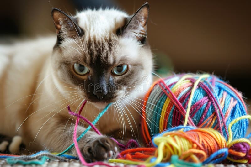 Cat Playing with a Ball of Yarn, Tangles Everywhere Stock Image - Image ...