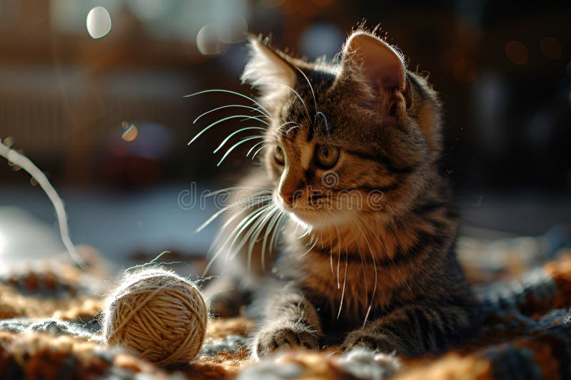 Cat Playing with Balls of Thread , Natural Animals Stock Illustration ...