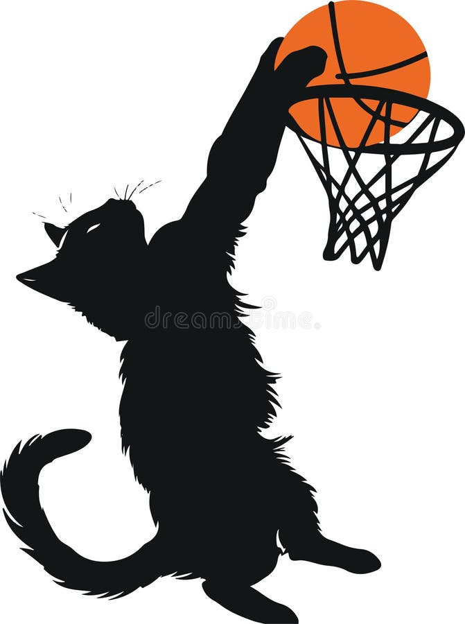 Cat Playing Basketball Silhouette Stock Vector - Illustration of player ...