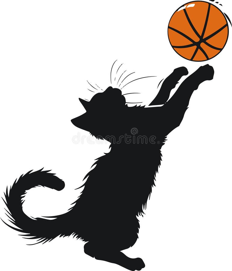 Cat Playing Basketball Silhouette Stock Vector - Illustration of ...