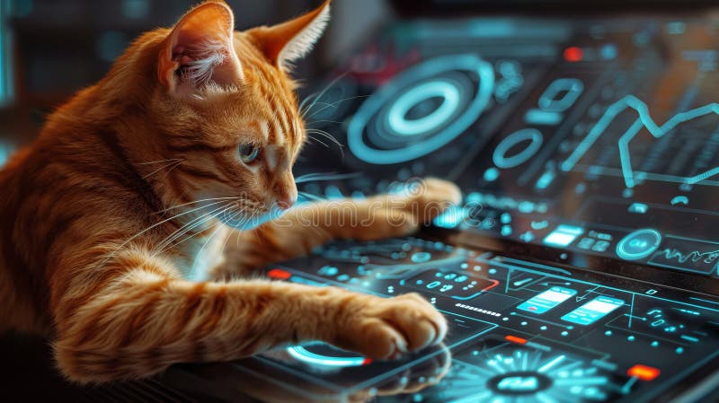 Cat Playing with a Computer Screen Stock Image - Image of electronic ...