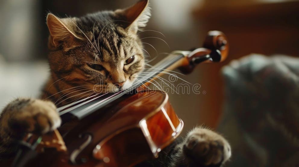 A cat playing music cute stock illustration. Illustration of purr ...