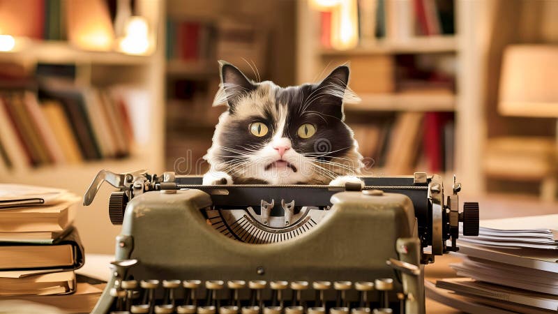 Cat Playing on Old Typewriter Stock Illustration - Illustration of ...