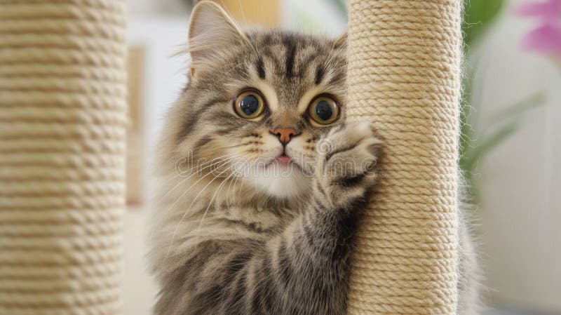 A Cat is Playing with a Rope on the Wall, AI Stock Photo - Image of ...