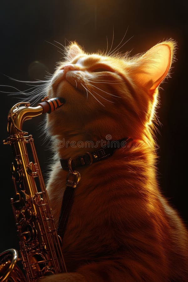 A Cat is Playing a Saxophone Stock Image - Image of eyes, mouthpiece ...
