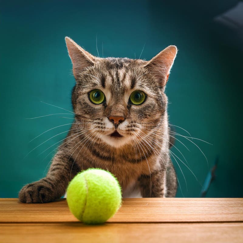 Cat Playing with a Tennis Ball, AI Generated Stock Illustration ...
