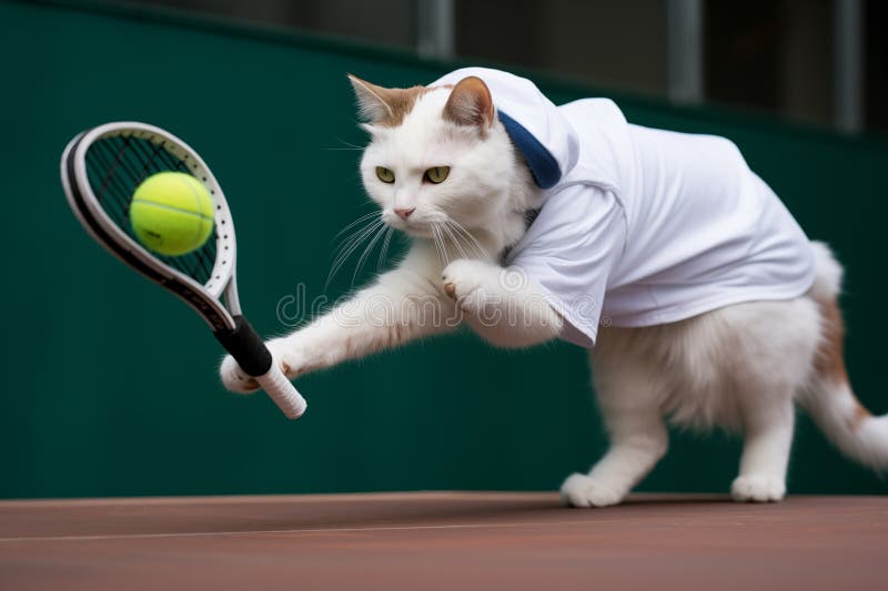 Cat Playing Tennis stock photo. Image of whiskers, playful - 305596186