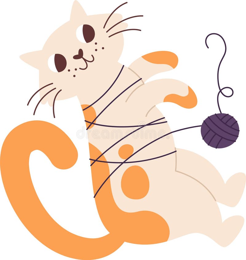 Cat Playing with Threads Ball Stock Vector - Illustration of thread ...