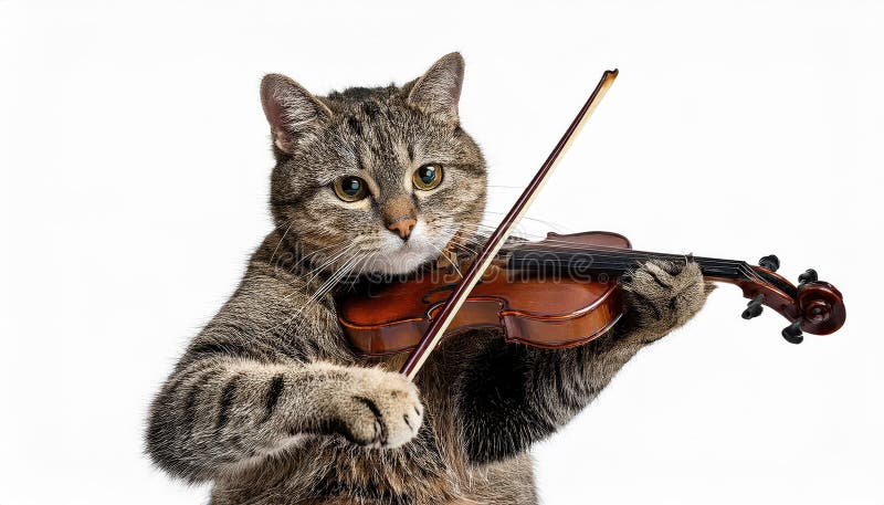 Cat Playing Violin on a White Background, Adorable Melodious Kitty in ...