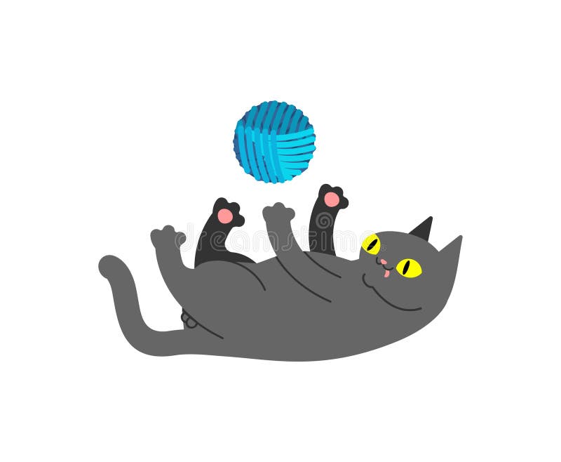 Cat Plays with Ball of Wool. Cat and Ball of Thread Stock Vector ...