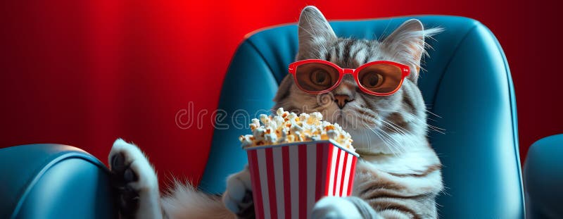 Cat with Pop Corn and Sunglasses at Cinema, AI Generated Stock ...