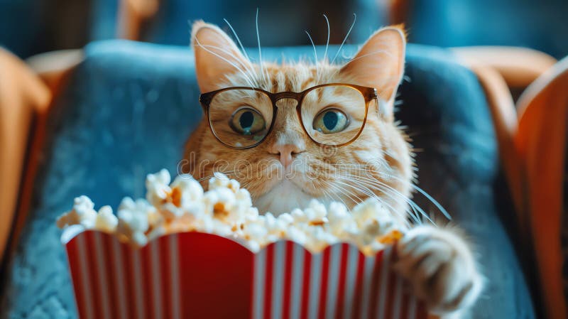 Cat with Popcorn, AI Generated Stock Illustration - Illustration of ...
