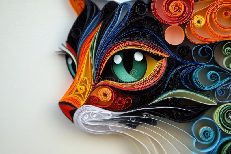 Cat Portrait Created Using Paper Quilling Technique Stock Image - Image ...
