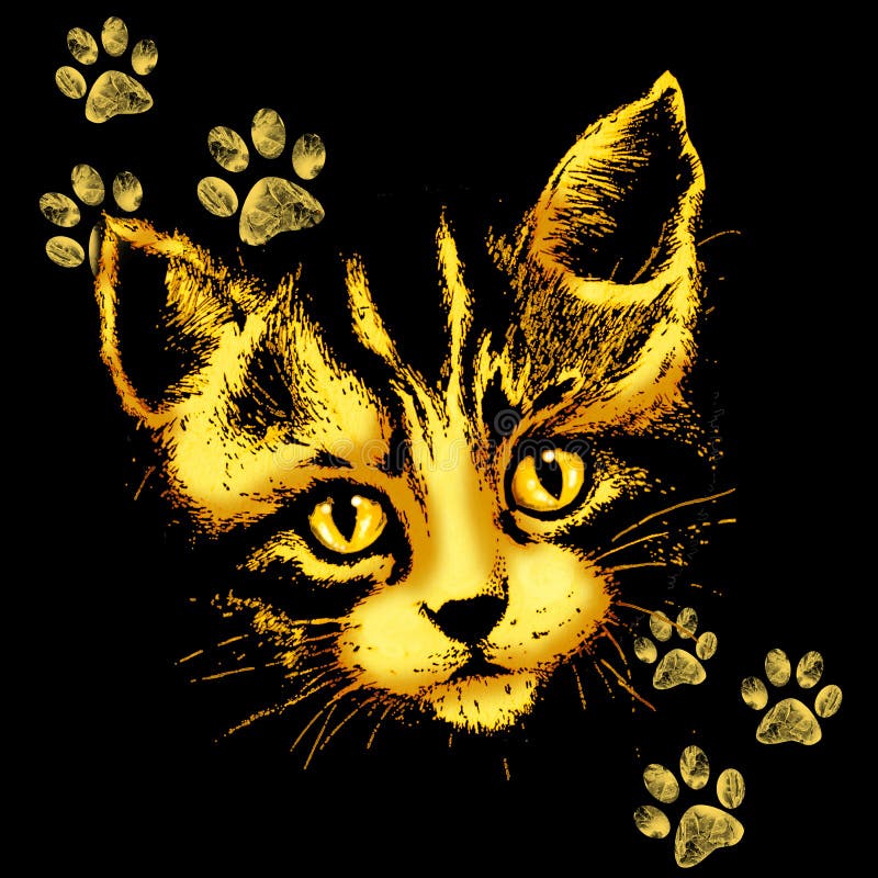 Cat Portrait Mit Tatzen-Drucken Stock Abbildung - Illustration von gelb ...