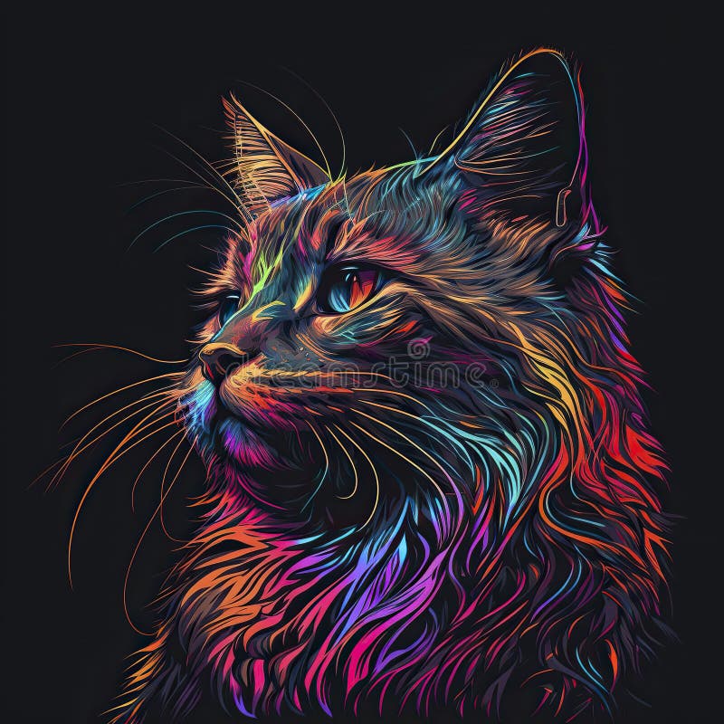 Cat Portrait in Rainbow Colors. Generative AI Stock Illustration ...