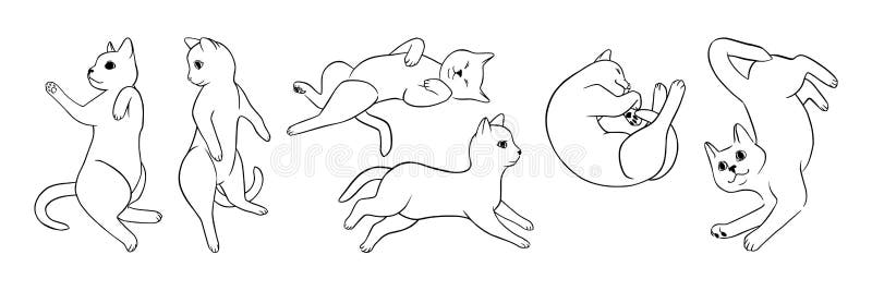 Cat Poses Doodle Set. Monochrome Cat Sketches. Vector Illustration ...