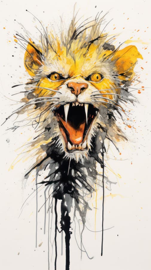 Cat Poster Painted with Bright Splashes of Red Paint. Stock Image ...