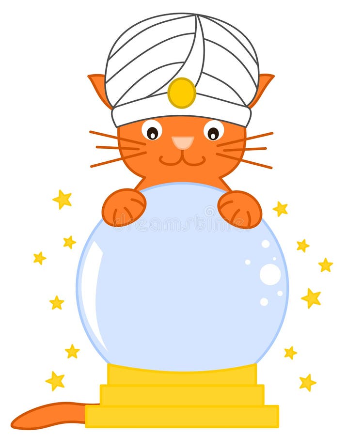 Cat Predict Future with Magic Crystal Ball Cartoon Illustration Stock ...