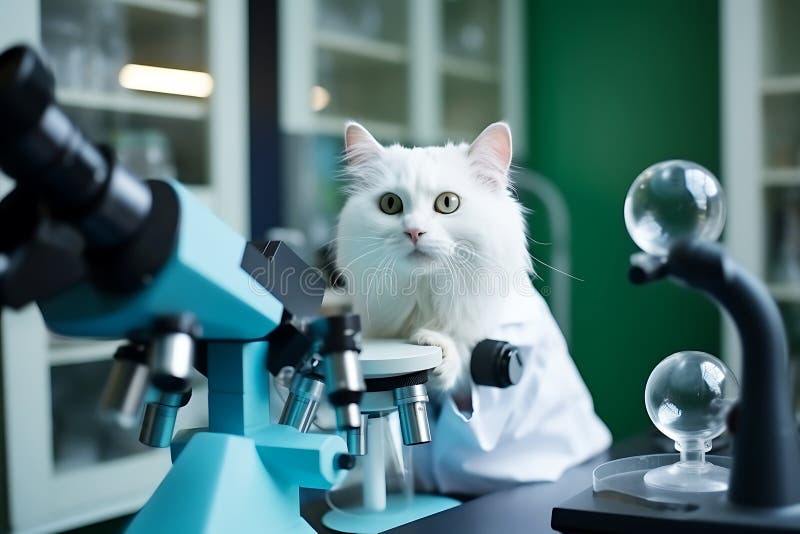 Cat Professor Posing in the Laboratory Near the Microscope Stock ...