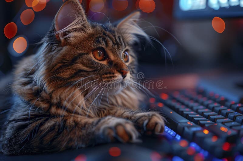 Cat Programmer Sits at the Computer. Generative AI Stock Photo - Image of code, digital: 339721680