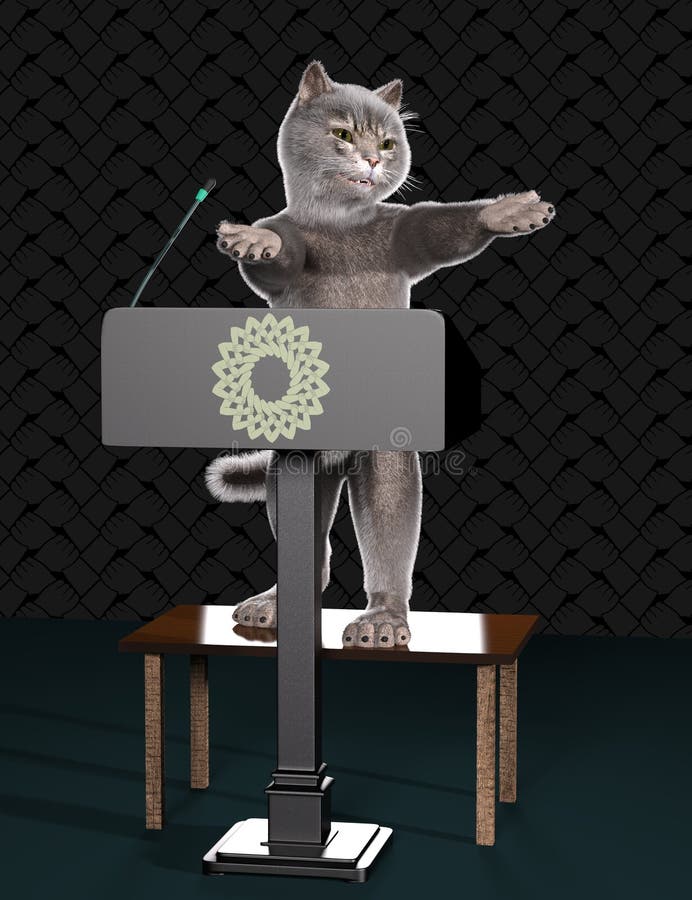Cat Promise Maker Speaking from Tribune Stock Illustration ...