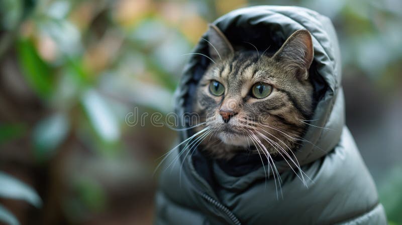 Cat in a puffer jacket stock illustration. Illustration of puffer ...