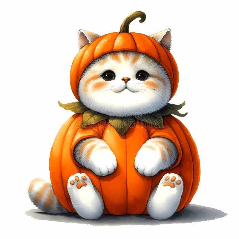Cat in Pumpkin Attire Ready for Halloween Fun.by Generative AI Stock ...