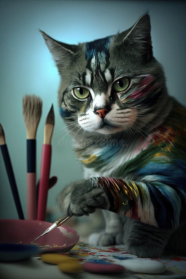 Cat Putting on Warpaint. Generative AI Stock Illustration ...
