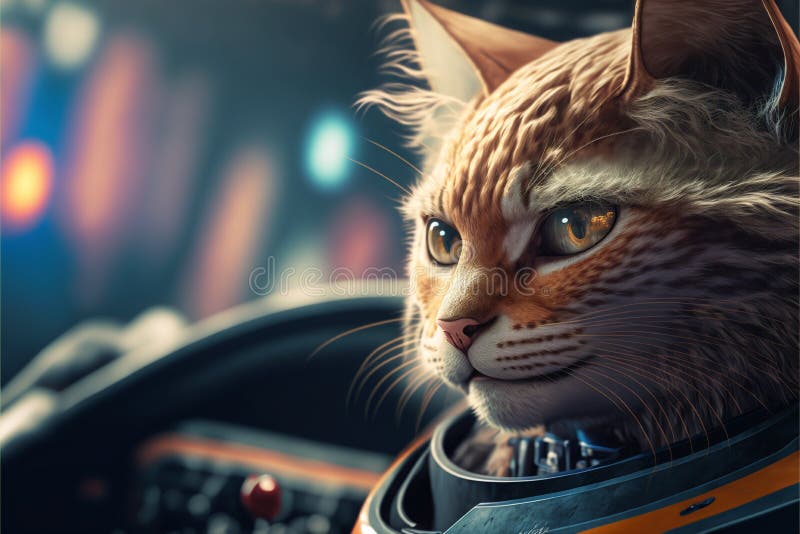 The Cat Race Car Driver Sits in the Car Created with Generative AI ...