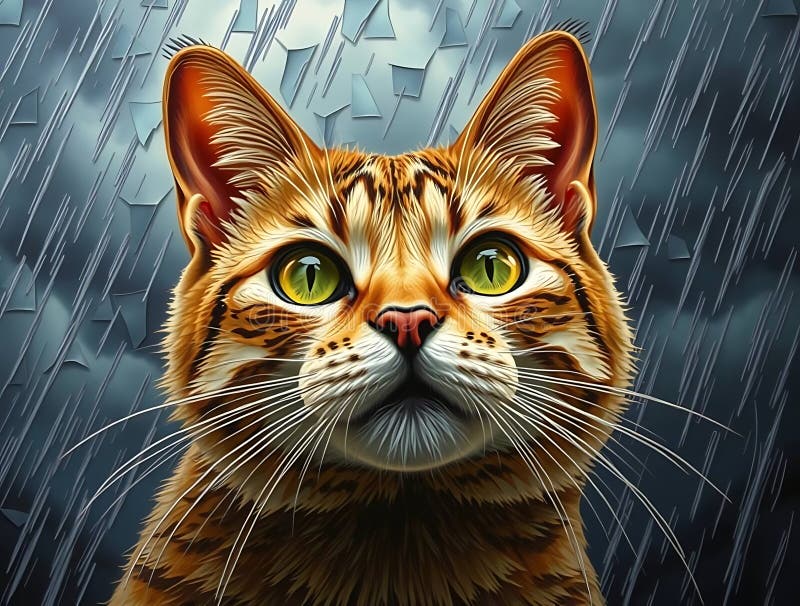Cat in Rain stock illustration. Illustration of stormy - 385689750