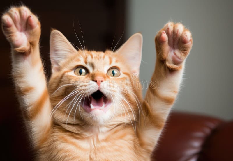 A Cat is Raising Its Paws Up in the Air. Generative AI Image. Stock ...