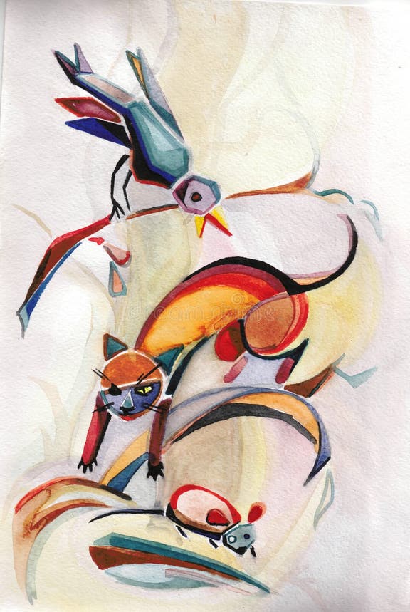 Cat, raven and mouse stock illustration. Illustration of raven - 27777498