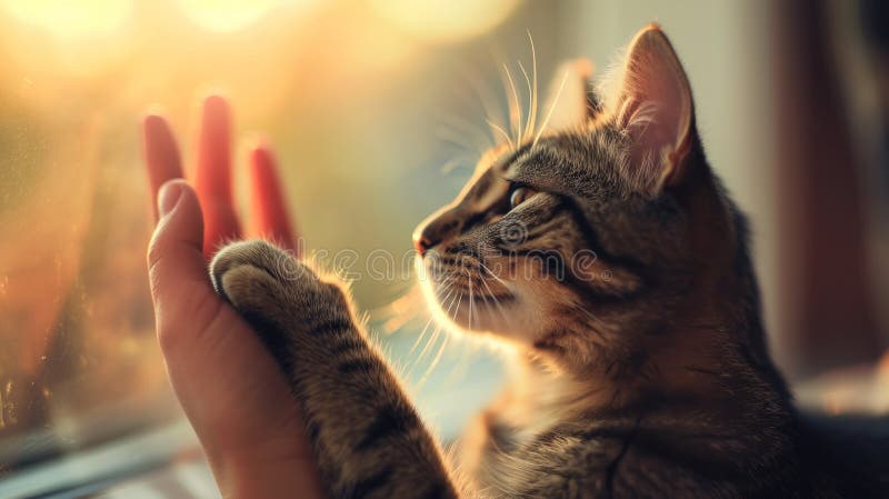 A Cat is Reaching Out To Touch a Window with Its Paw, AI Stock ...