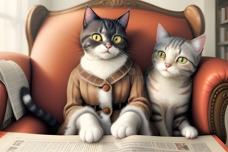 The cat read the newspaper stock illustration. Illustration of business ...