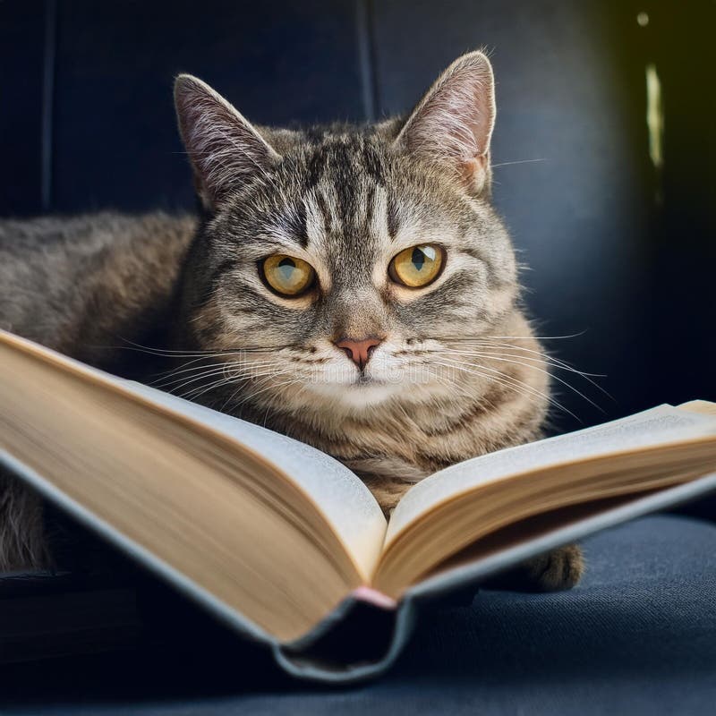 Cat Reading a Book, AI Generated Stock Illustration - Illustration of ...