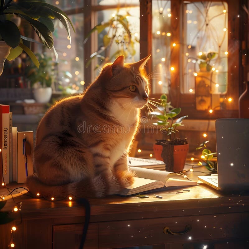 Cat Reading a Book. Kitten is Learning and Studying Stock Illustration ...