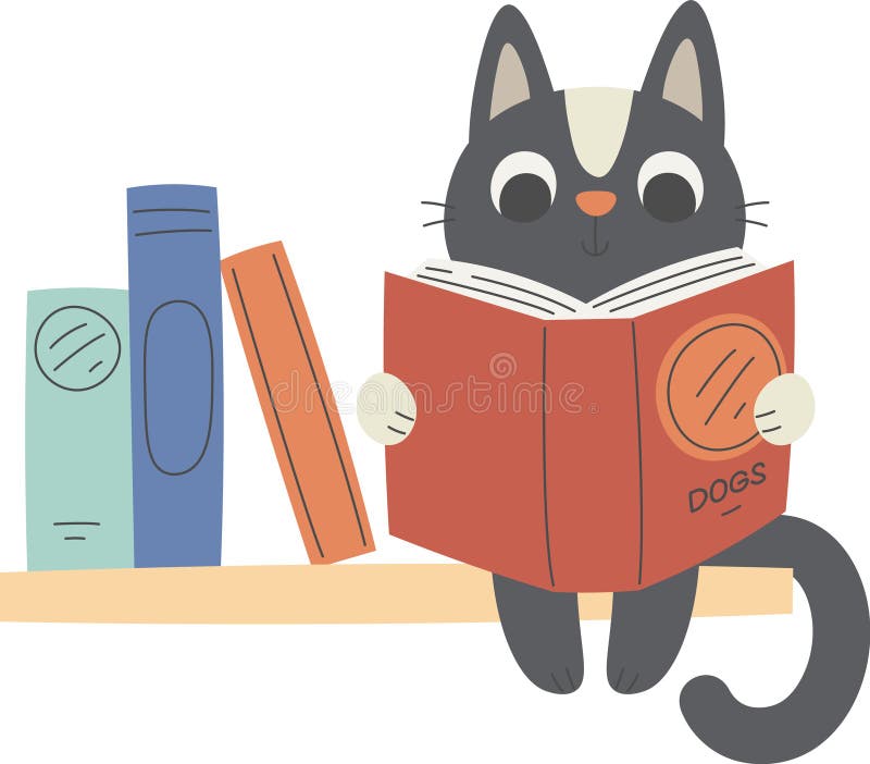 Cat Reading on Book Shelf stock vector. Illustration of concept - 309908640