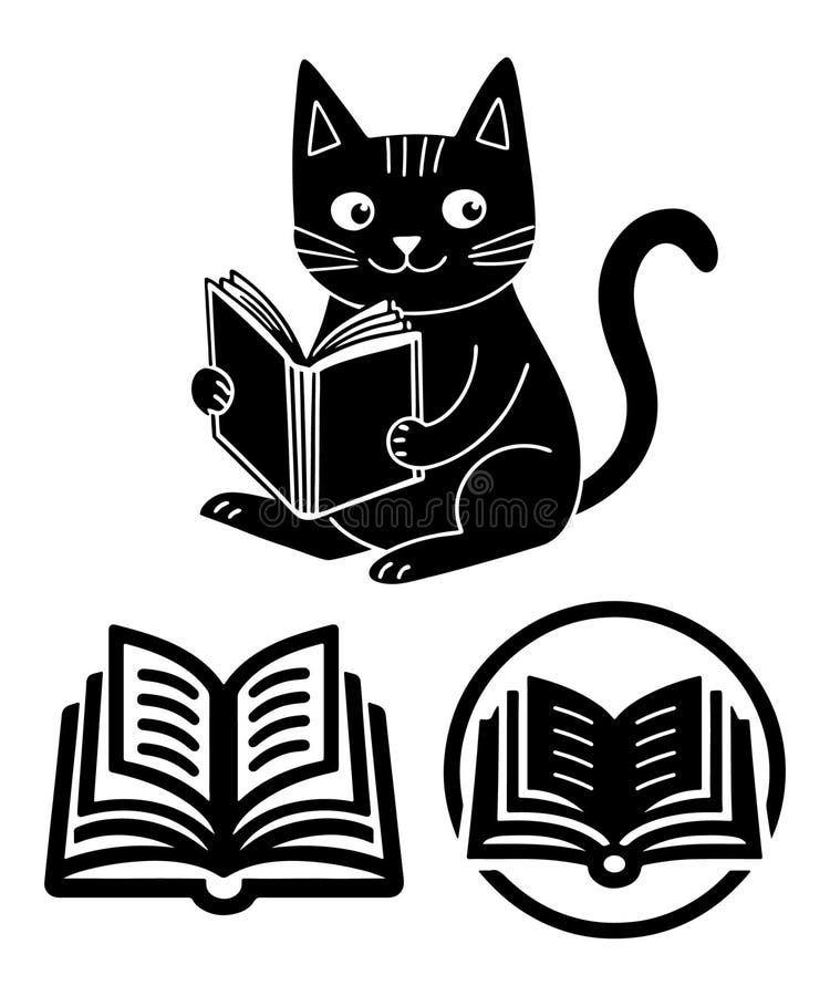 Cat Reading Book Silhouette Vector Stock Vector - Illustration of line ...