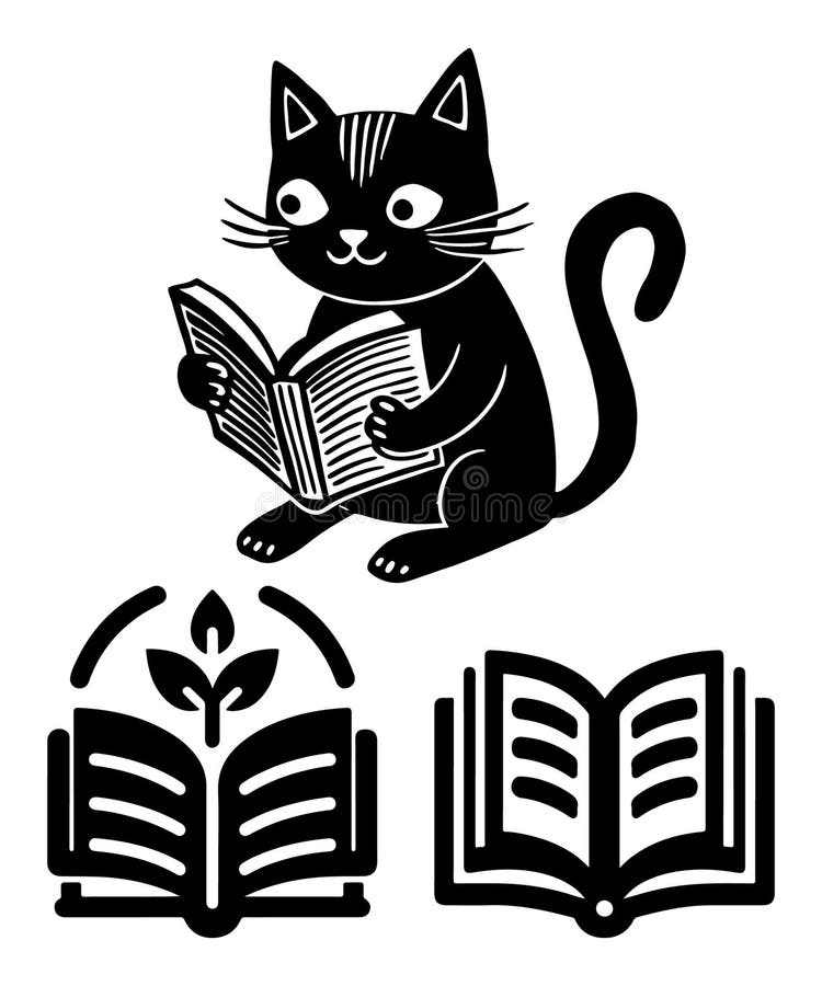 Cat Reading Book Silhouette Vector Stock Vector - Illustration of ...