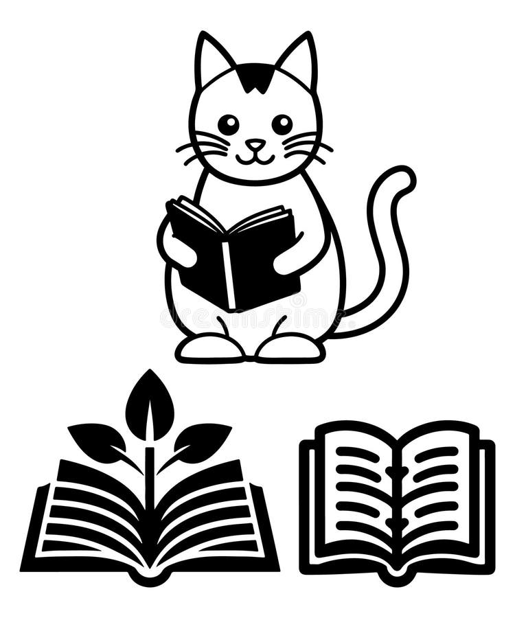 Cat Reading Book Silhouette Vector Stock Vector - Illustration of logo ...