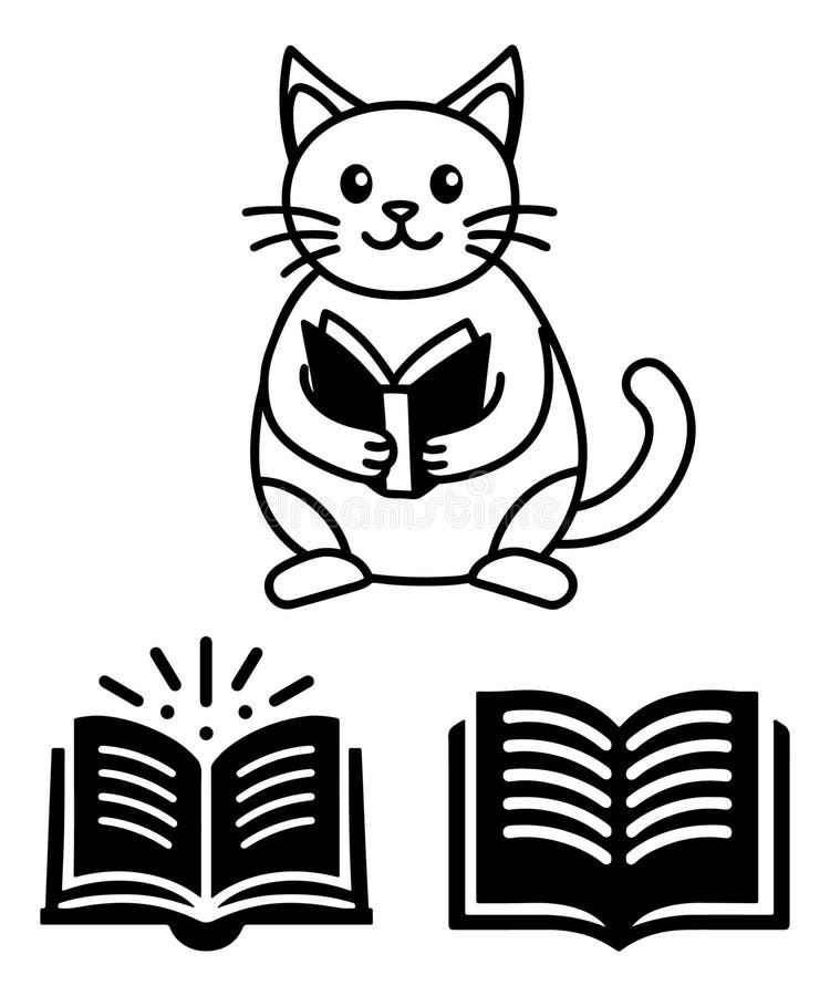 Cat Reading Book Silhouette Vector Stock Vector - Illustration of ...