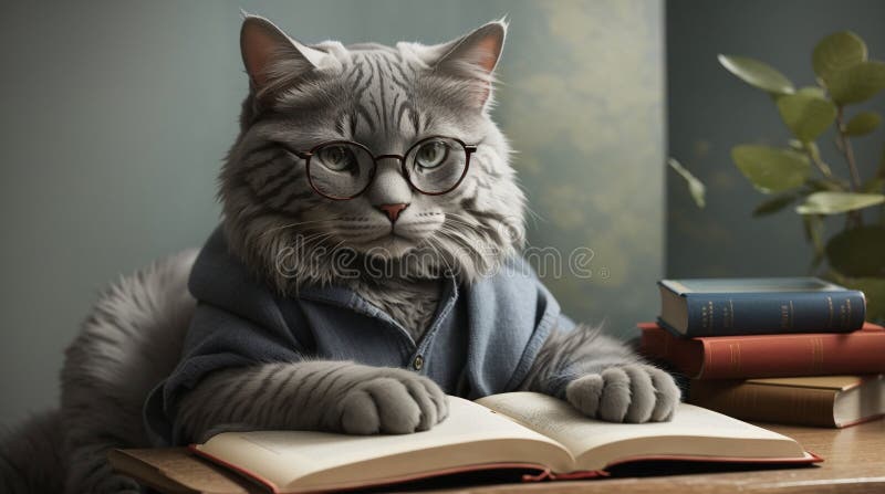 Cat reading stock illustration. Illustration of carnivore - 296899897