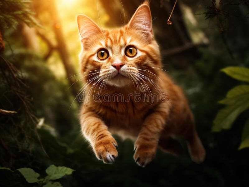 Cat Ready To Jump from Tree Stock Illustration - Illustration of jump ...
