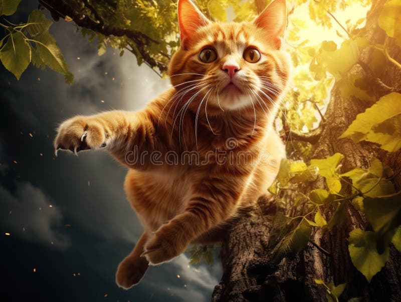 Ai Generated Illustration Wildlife Concept of Cat Ready To Jump from ...